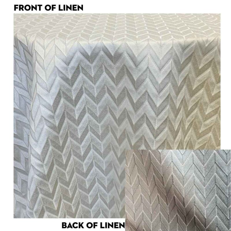 Glacier Chevron Reversible Linen – Champagne - 132″ RD - Stuart Event ...