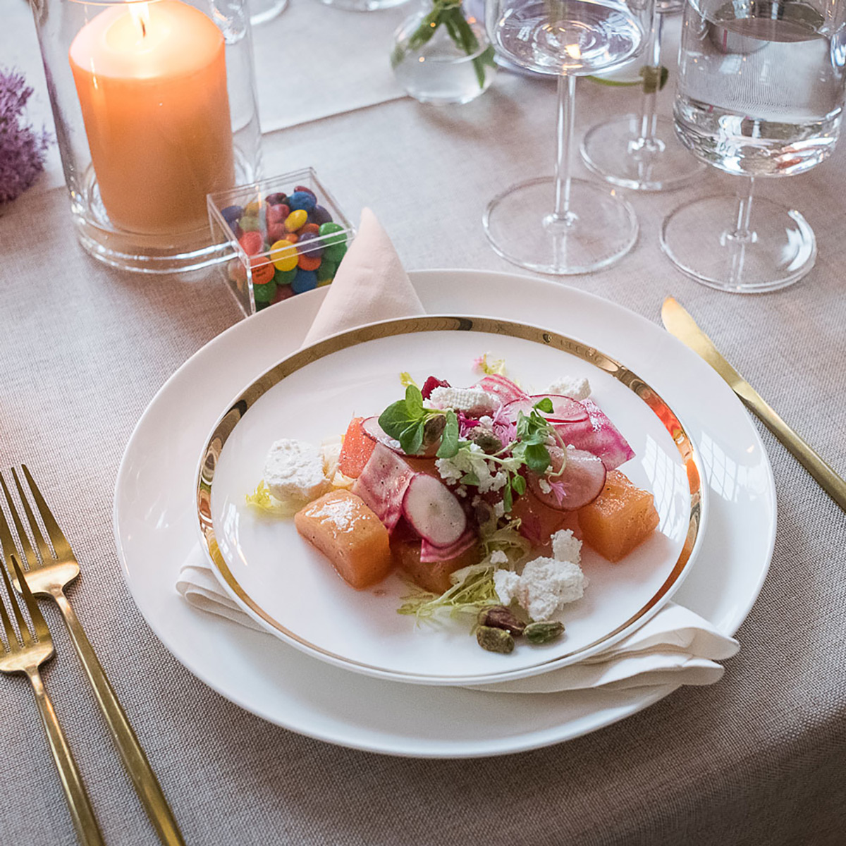 Wide Gold Rim Coupe China - Stuart Event Rentals