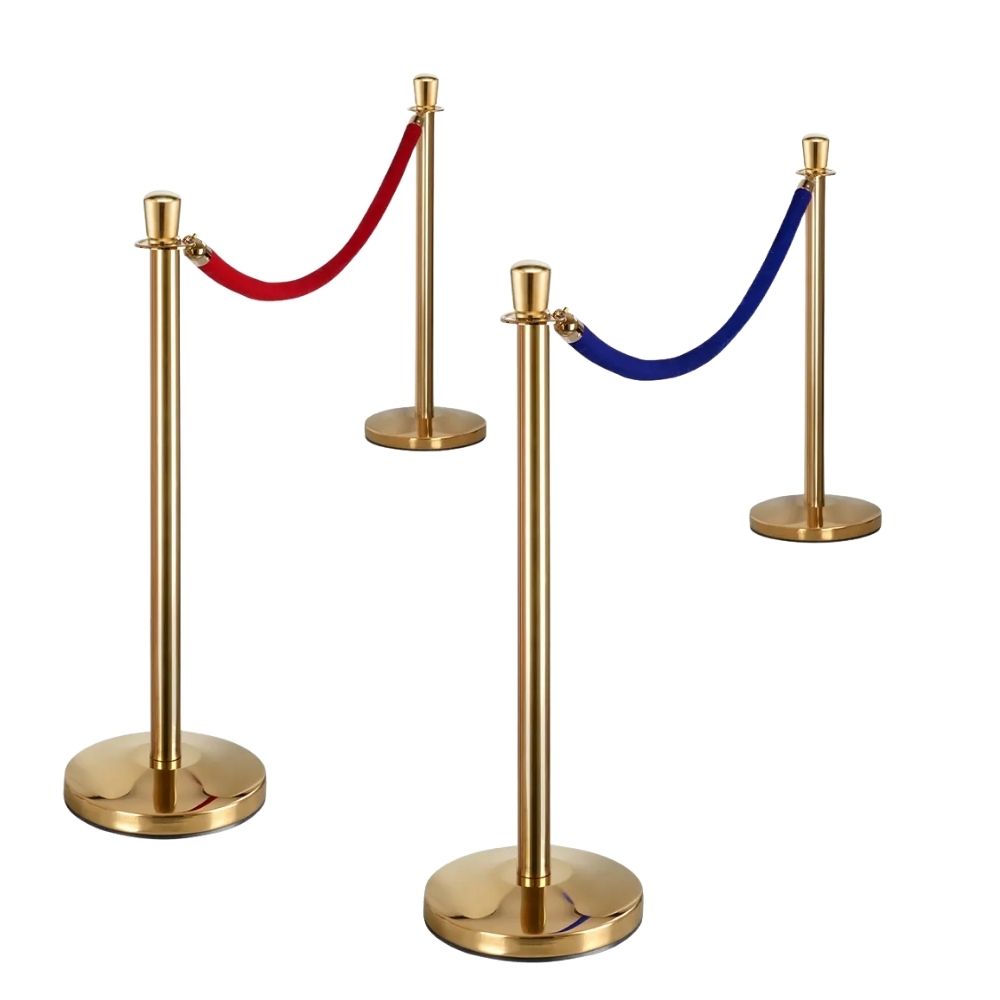 Gold Stanchion with Red or Navy Velour Rope - Stuart Event Rentals